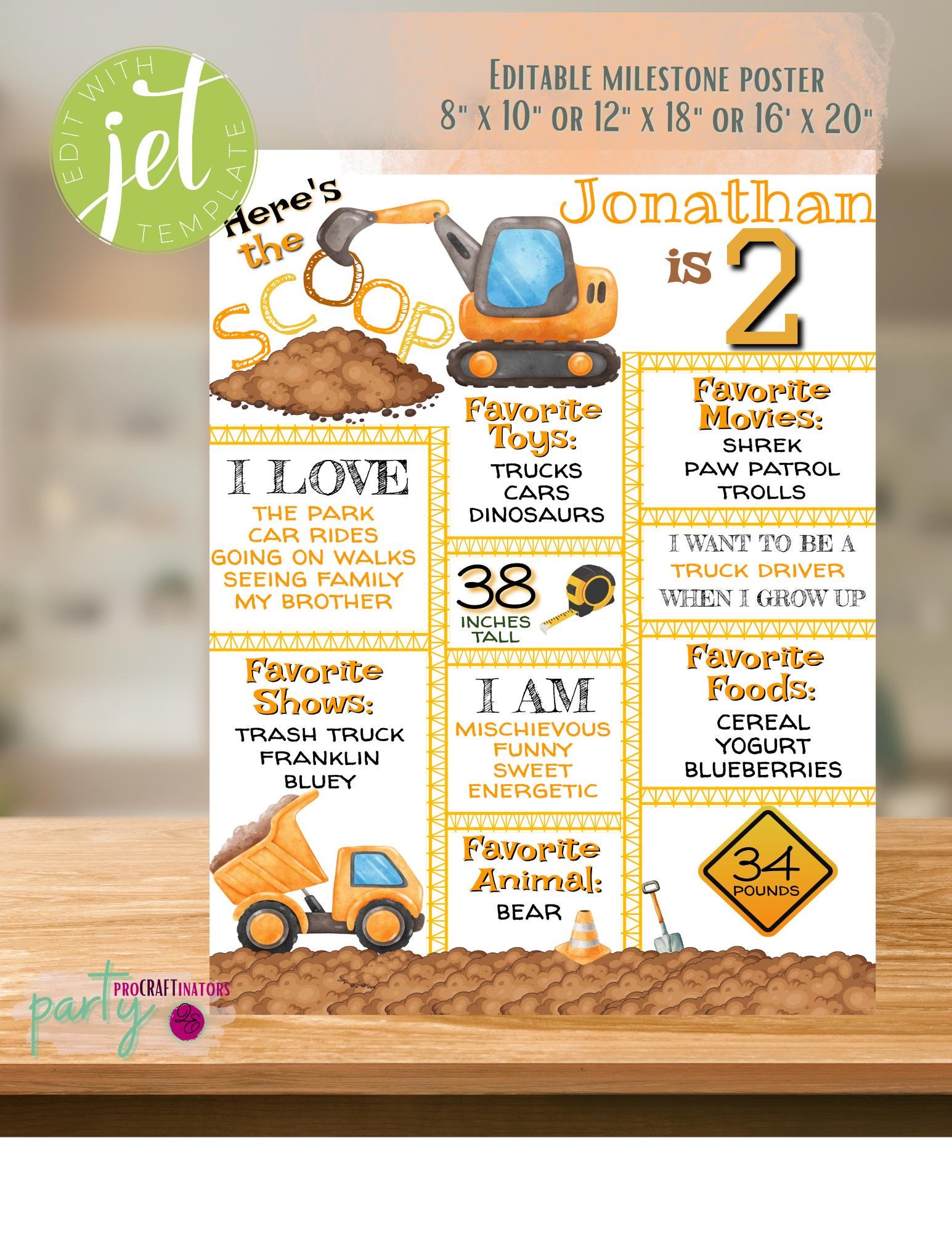 EDITABLE Construction Birthday Milestone Board, Party Decor, Milestone ...