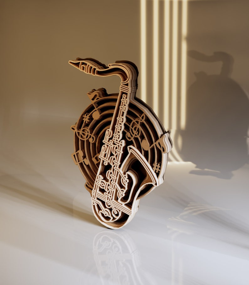 Saxophone 3D SVG Multilayered File, 5 Layer Laser Cut File, Music Note ...