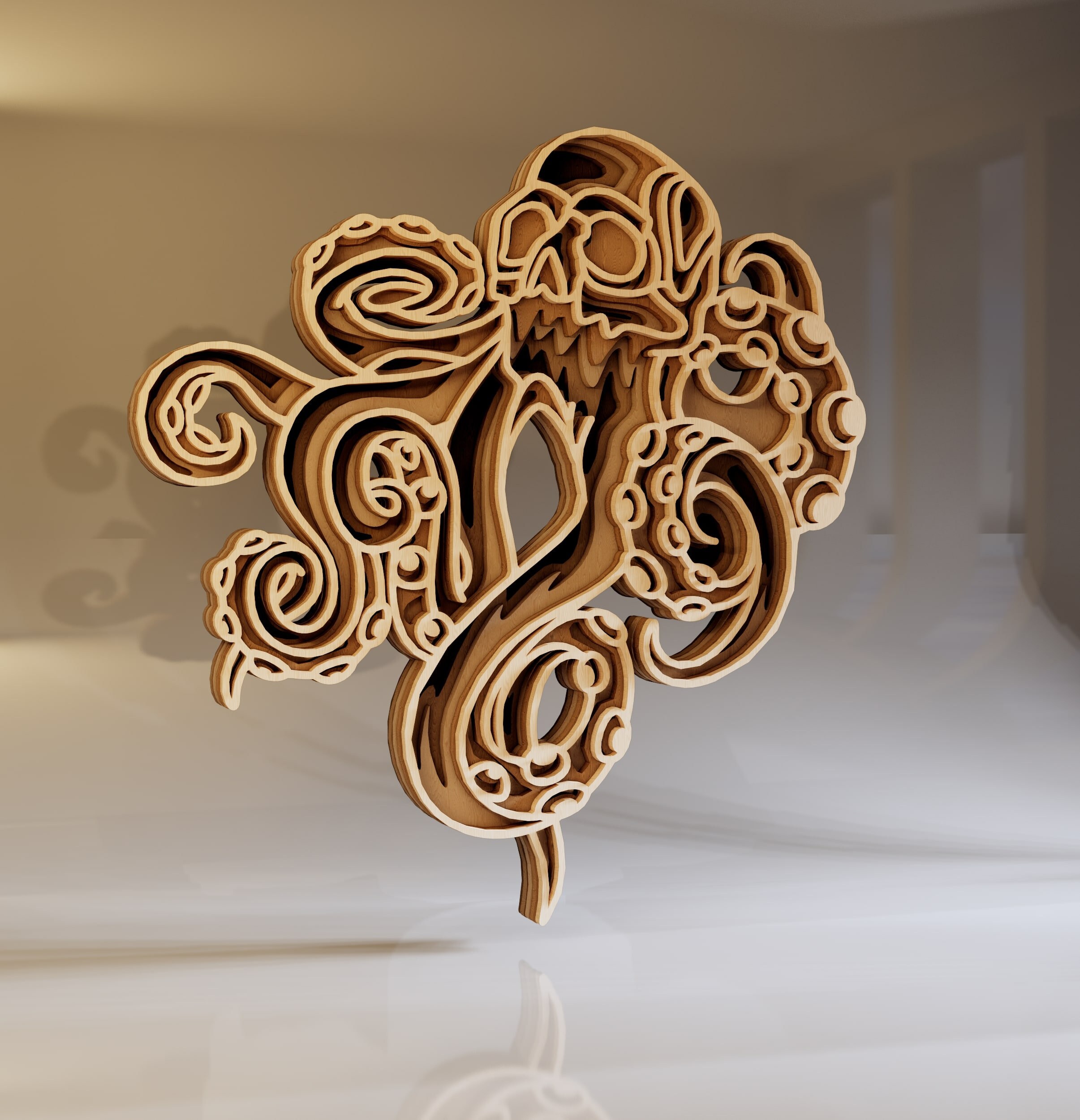 Kraken Skull 3D Layered SVG File, Laser Cut File, Kraken SVG, Digital ...