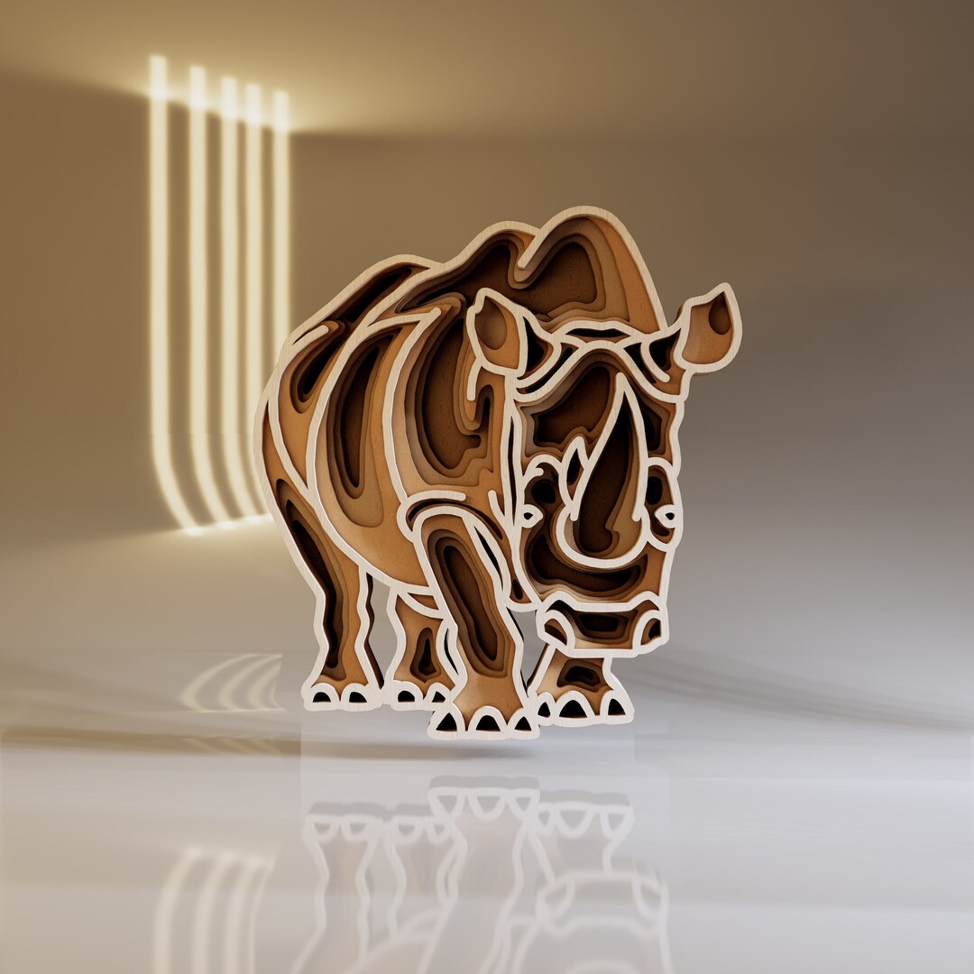 Rhinoceros SVG Layered 3D File, Laser Cut Files, Home Decor for Nursery ...