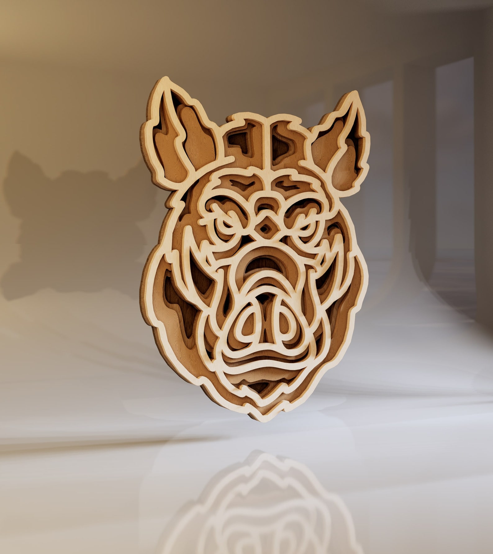 Boar SVG Layered 3D File, Craft Laser Cut Files, Mandala Home Decor ...