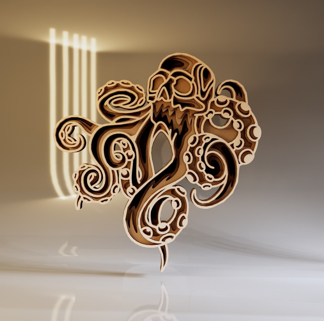 Kraken Skull 3D Layered SVG File, Laser Cut File, Kraken SVG, Digital ...