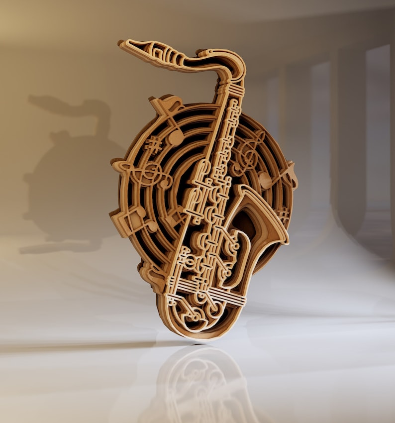 Saxophone 3D SVG Multilayered File, 5 Layer Laser Cut File, Music Note ...