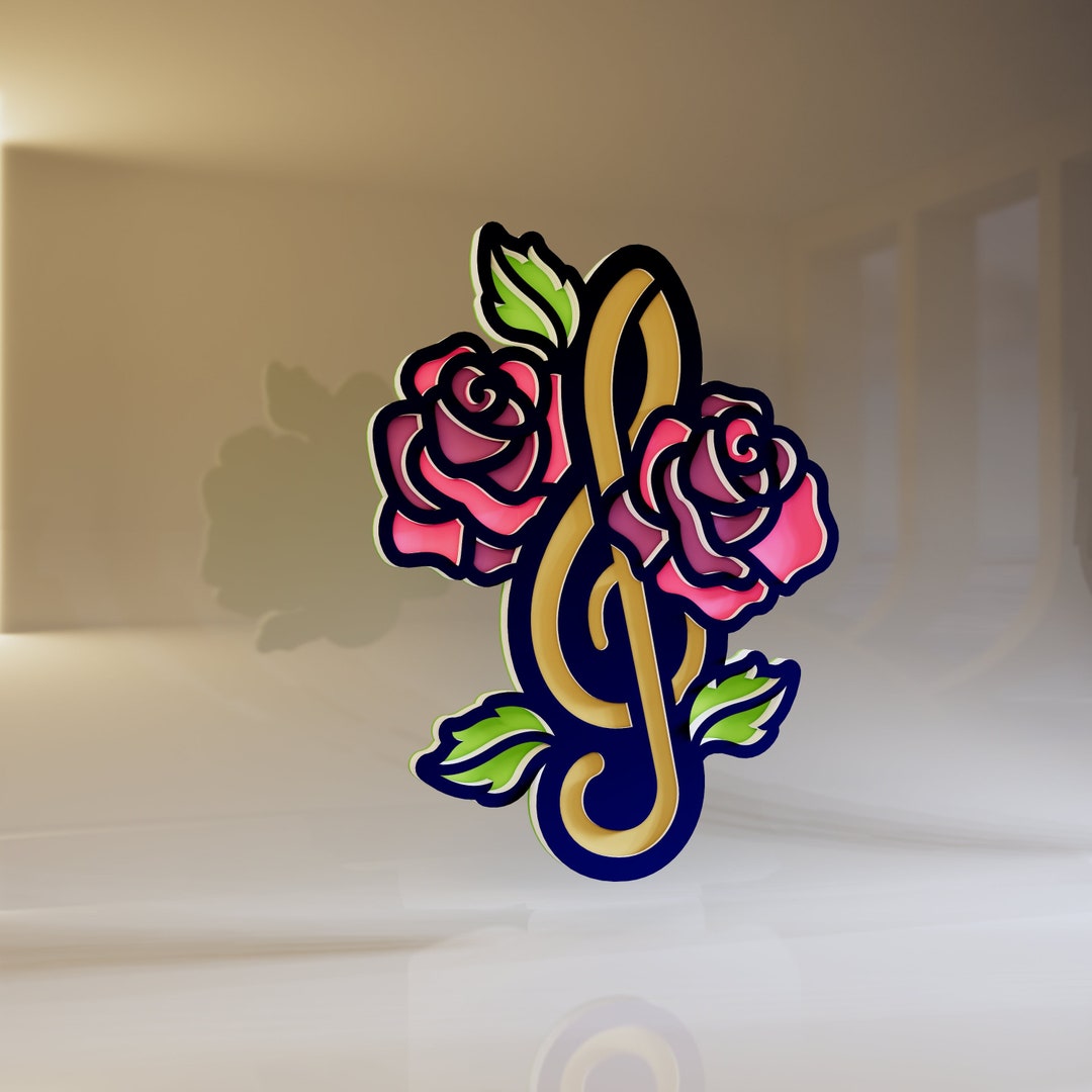 Music Note 3D Layered SVG, Treble Clef, Floral Notes SVG, Multilayered ...