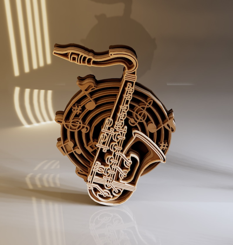 Saxophone 3D SVG Multilayered File, 5 Layer Laser Cut File, Music Note ...