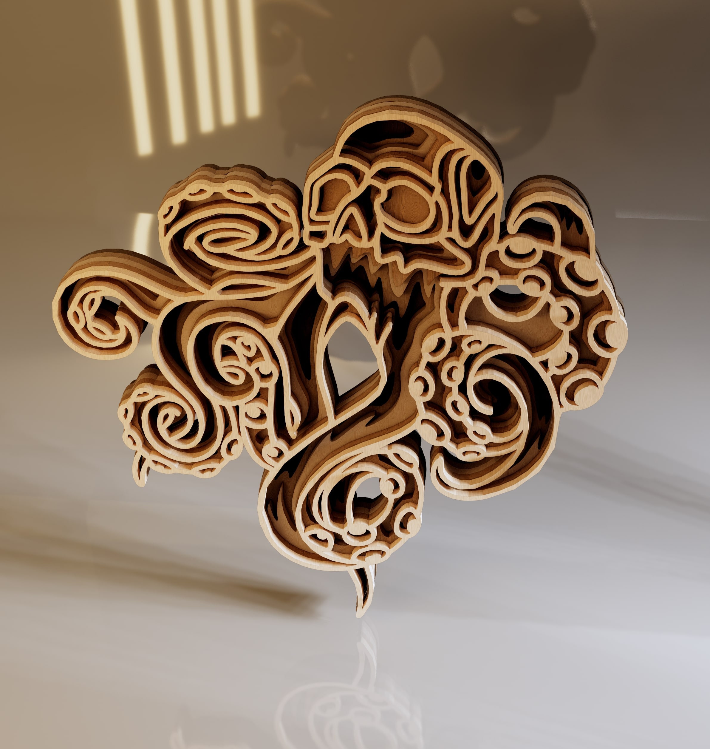 Kraken Skull 3D Layered SVG File, Laser Cut File, Kraken SVG, Digital ...