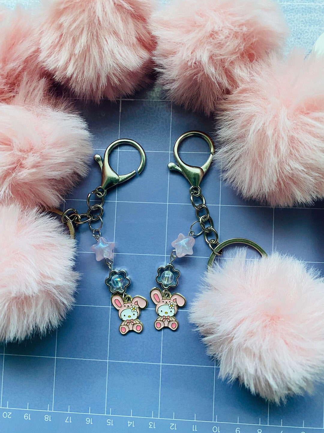 Cute Kawaii Kitty in Pink Bunny Costume Keychain - Etsy