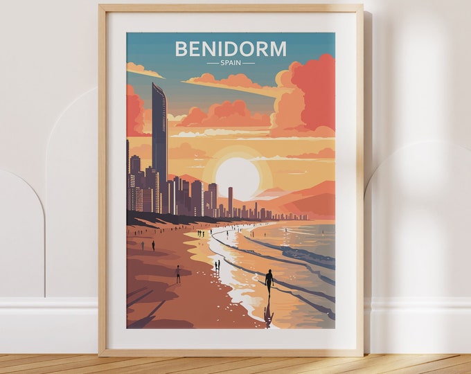 Benidorm Espana Benidorm Spain, Travel Poster Skyline Wall Art, Size ...