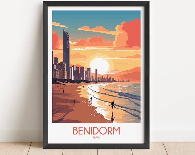 Benidorm Espana Benidorm Spain, Travel Poster Skyline Wall Art, Size ...