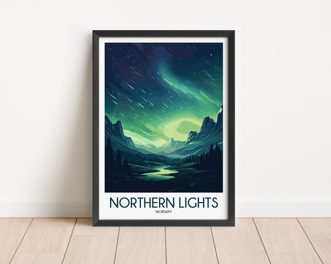 Northern Lights Travel Poster Northern Lights Travel Print Norway ...