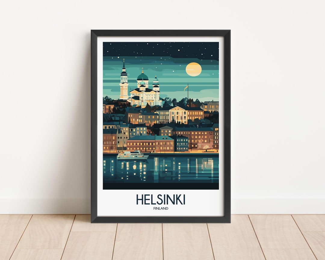Helsinki Finland Travel Poster, Cityscape Art Print - Etsy