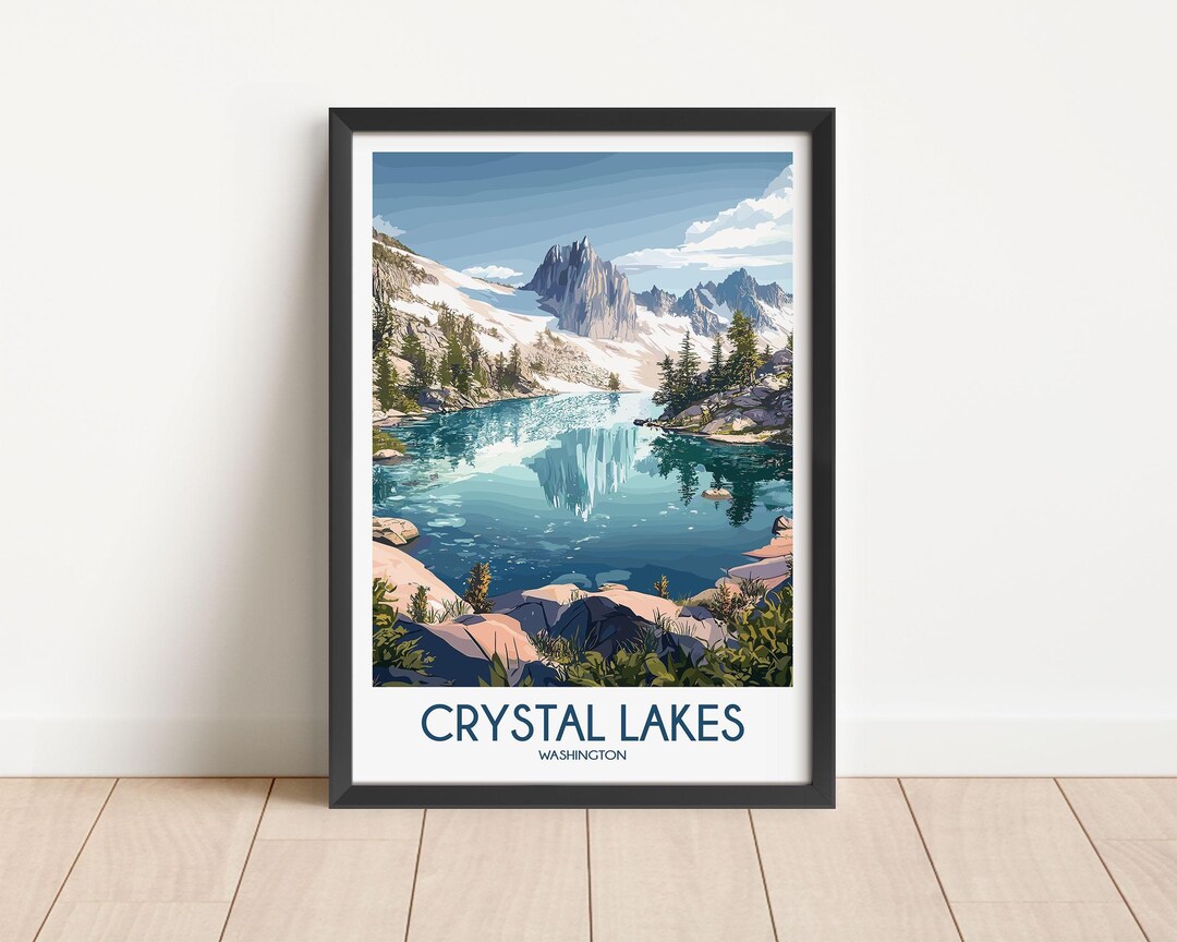 Crystal Lakes Washington Travel Poster, Pacific Northwest Art - Etsy