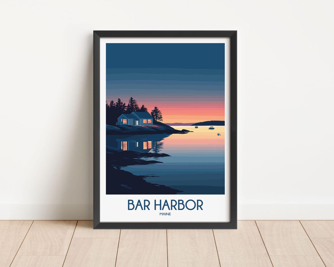 Bar Harbor Travel Poster Bar Harbor Travel Print Maine Travel Poster ...