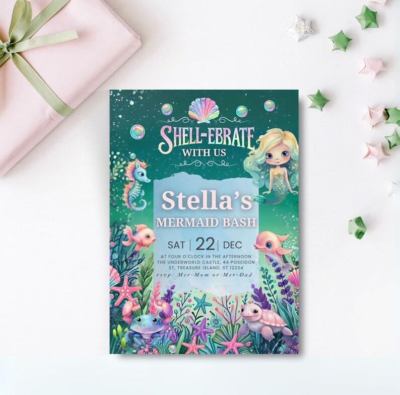 Mermaid Printable Birthday Invitation, Editable Invitation, Party ...