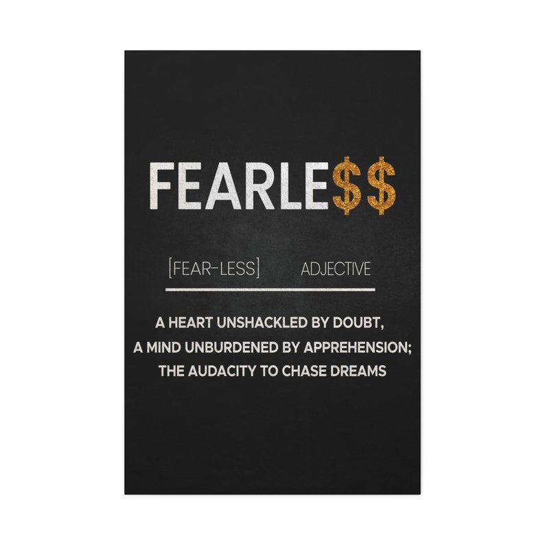 Fearless Definition Canvas Money Motivational Art Gold Black - Etsy