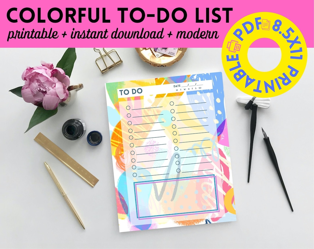 Colorful to Do List Printable | Simple Tasks List Template | Minimal ...