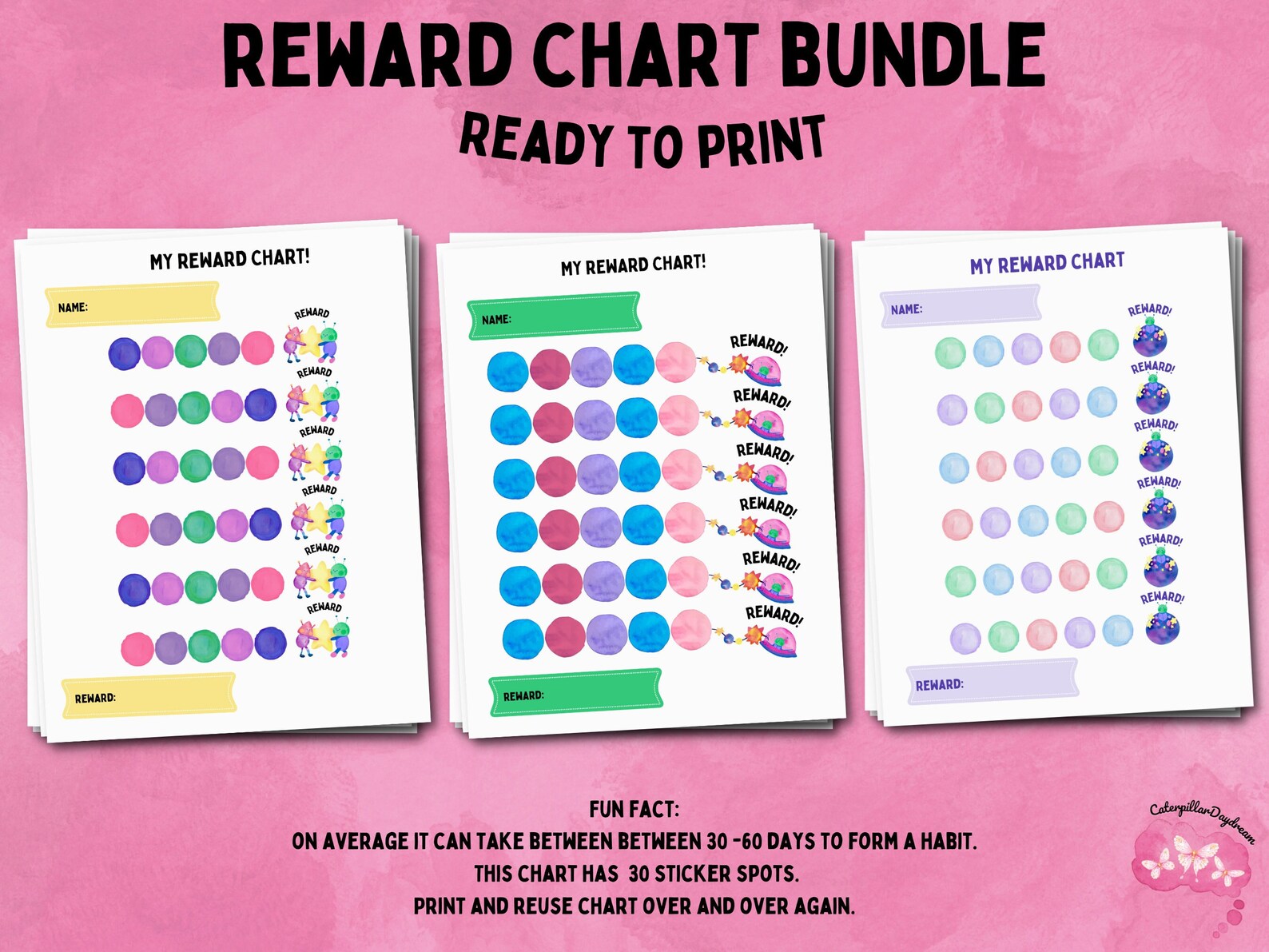 Printable Reward Chart, Rainbow Sticker Chart, Instant Download ...
