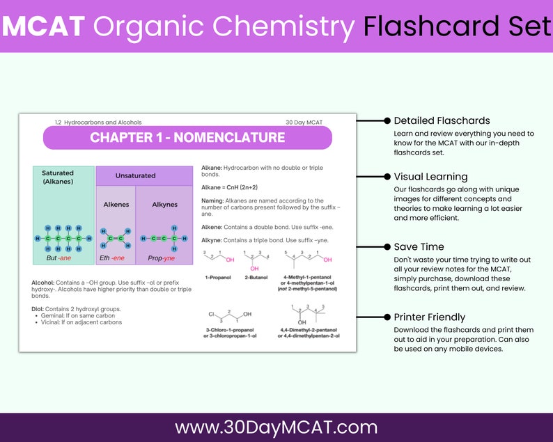 MCAT Organic Chemistry Flashcard Set - Etsy