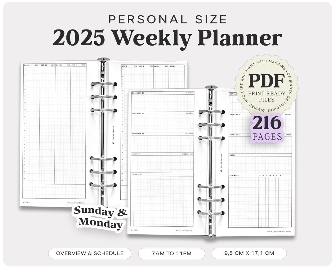 2025 Printable Personal Planner Dated Weekly Personal Size Inserts ...