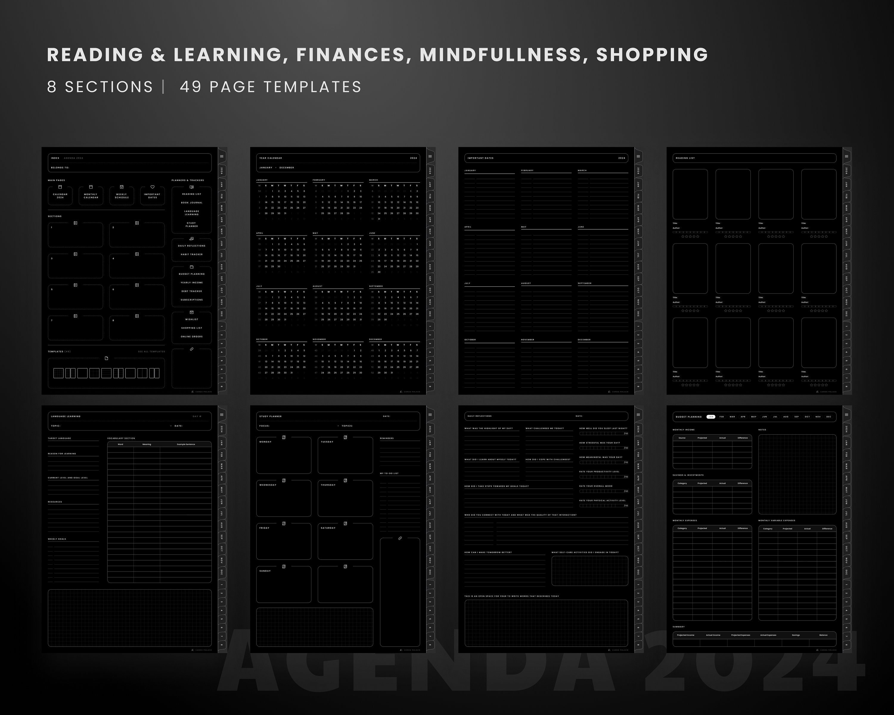 2024 Dark Mode Planner, 2024 Digital Planner in Dark Mode, 2024 Dark ...