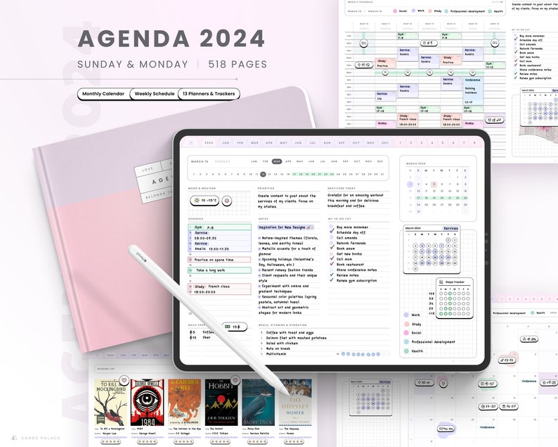 2024 Digital Planner Landscape, 2024 Digital Dated Daily Planner ...