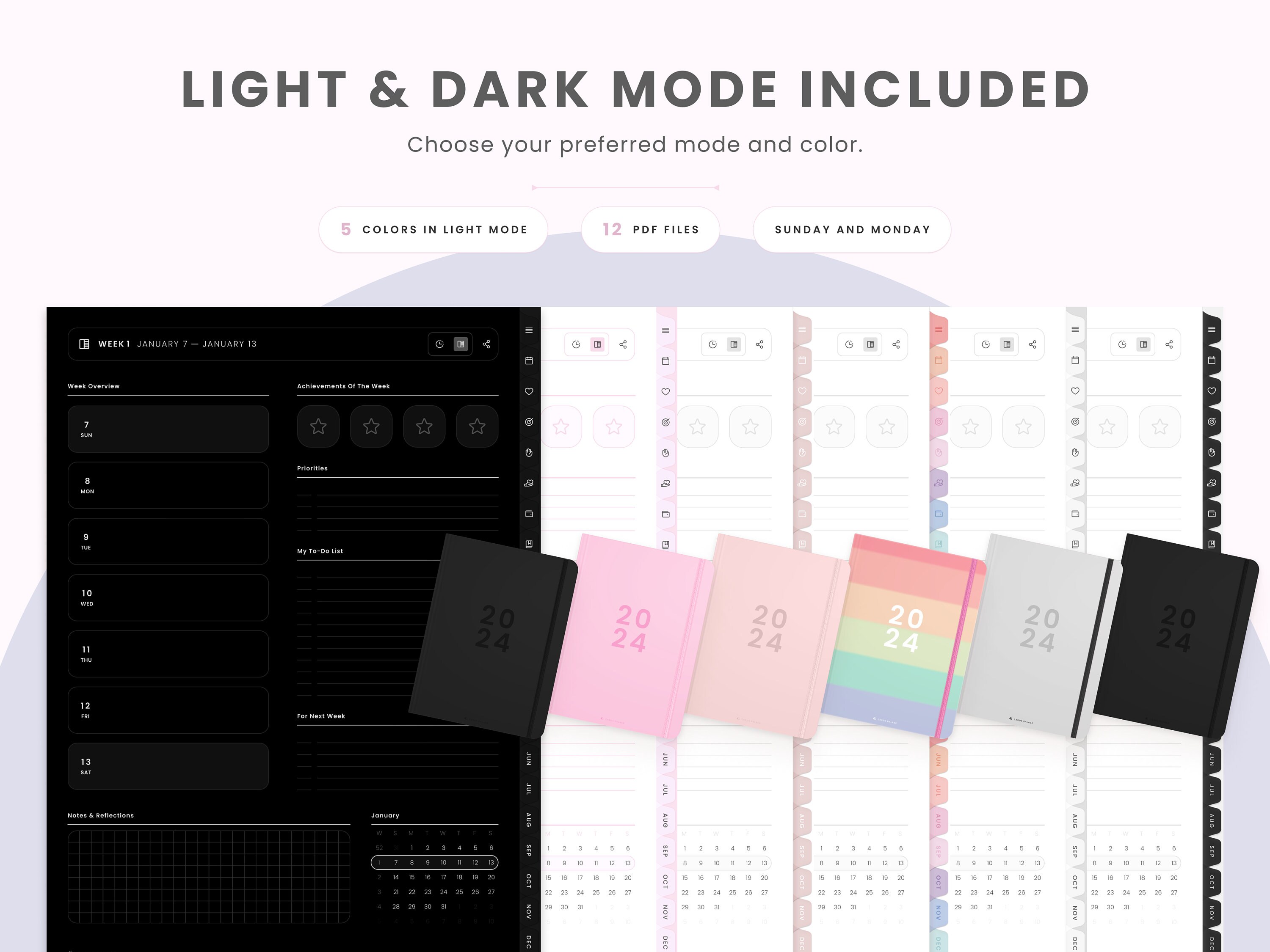 2024 Dark Mode Digital iPad Planner for Goodnotes Portrait Mode, 2024 ...