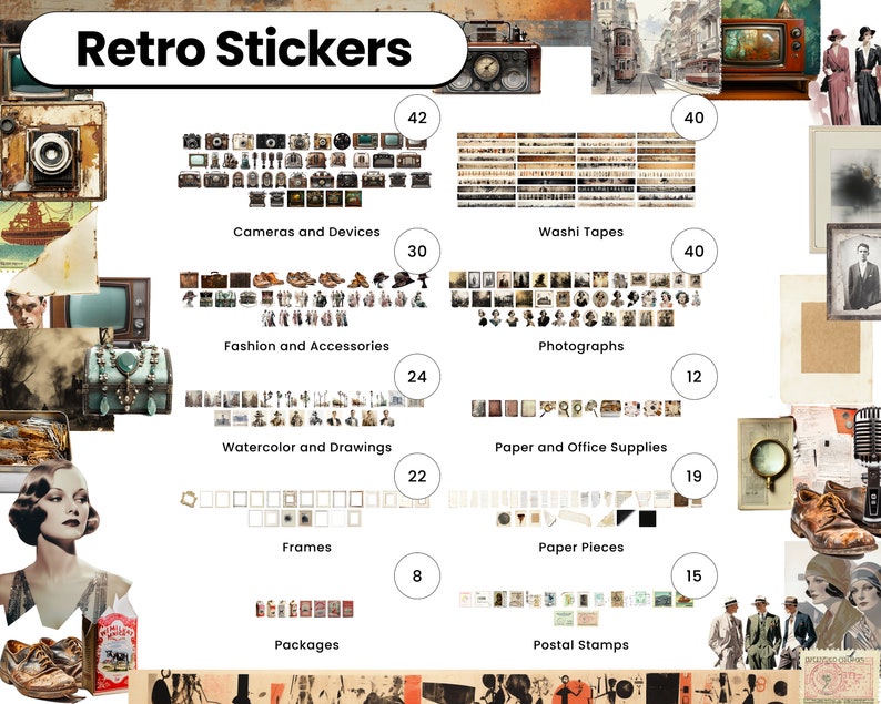 Aesthetic Retro Vintage PNG Sticker Pack | 262 Pngs | Clipart for ...