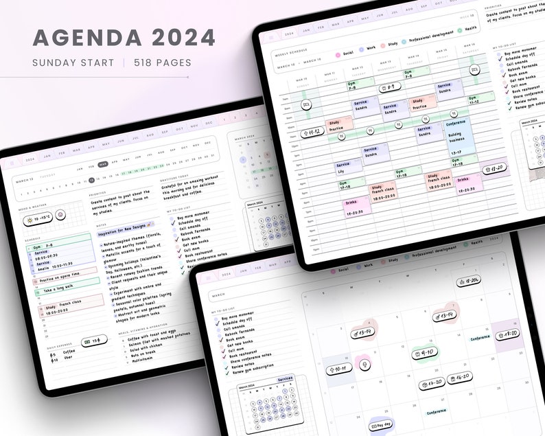 2024 Digital Planner Landscape, 2024 Digital Dated Daily Planner ...