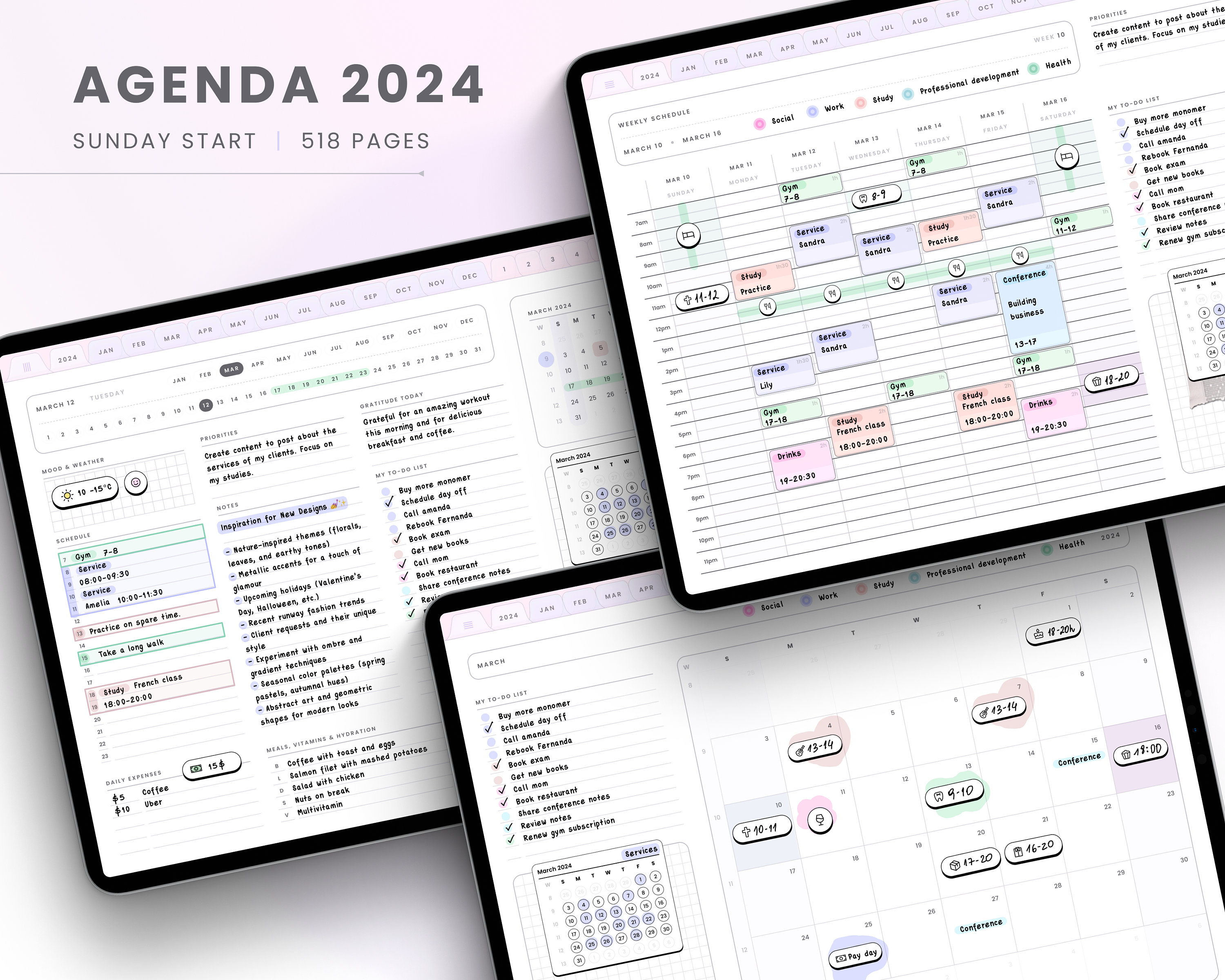 2024 Digital Planner Landscape, 2024 Digital Dated Daily Planner ...