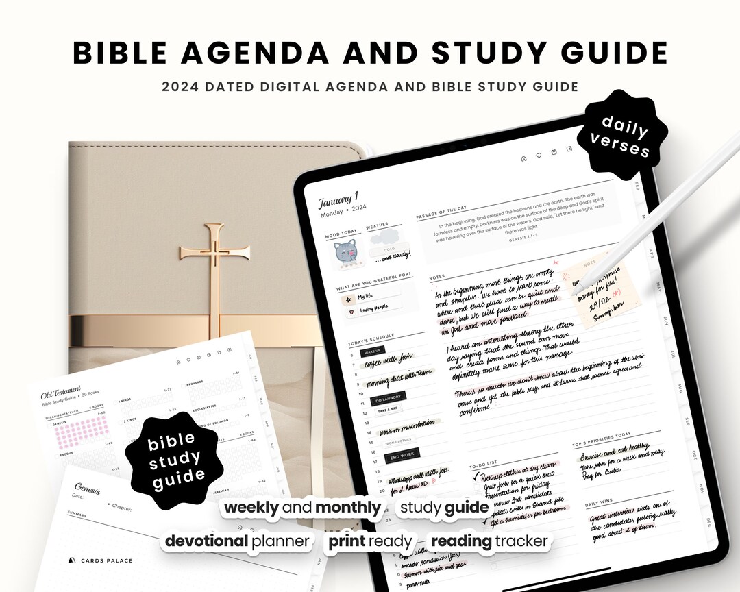 Personal Bible Study Guide and 2024 Planner With Daily Verses | Monthly ...