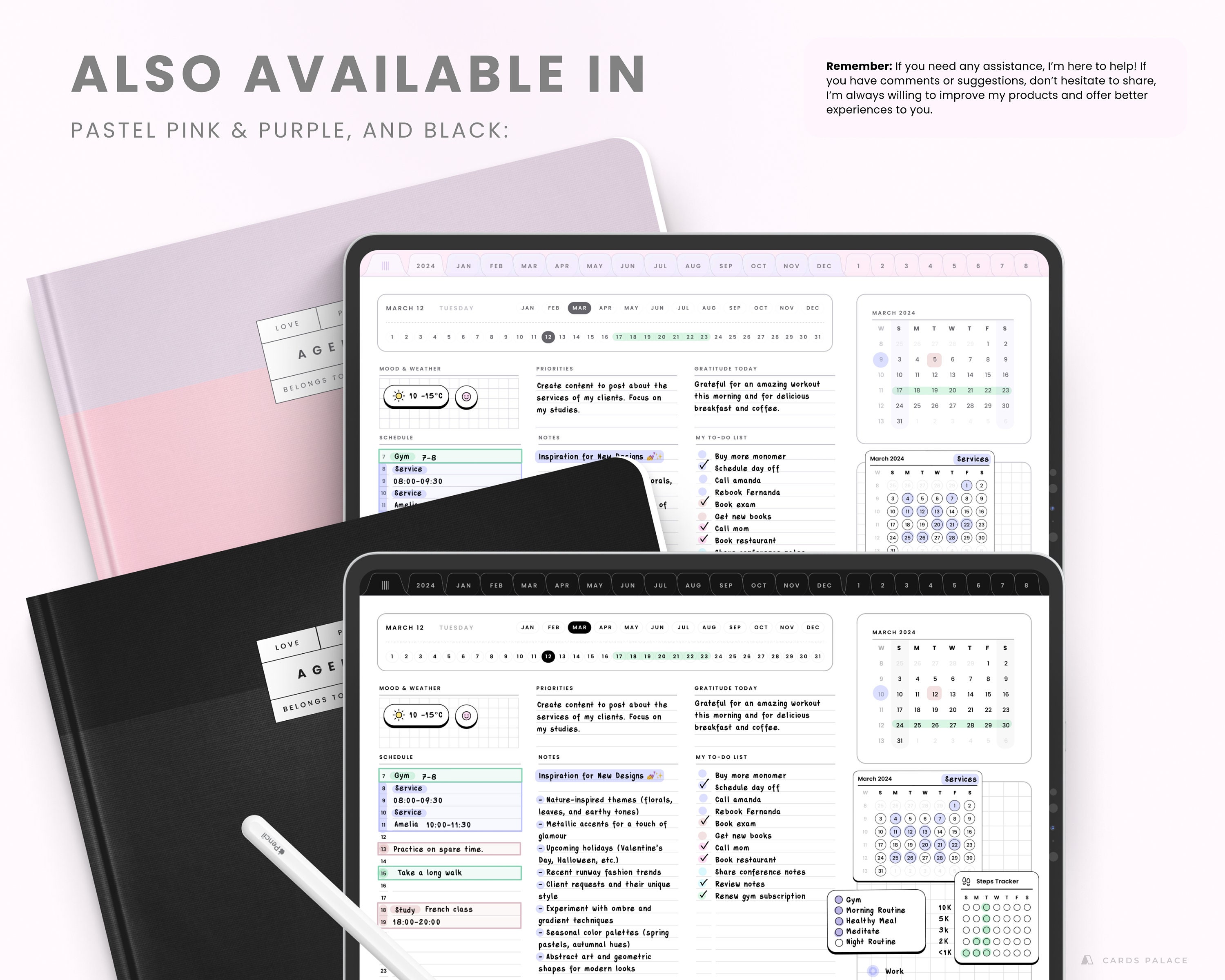2024 Dark Mode Digital Planner Landscape, 2024 Digital Dated Daily ...