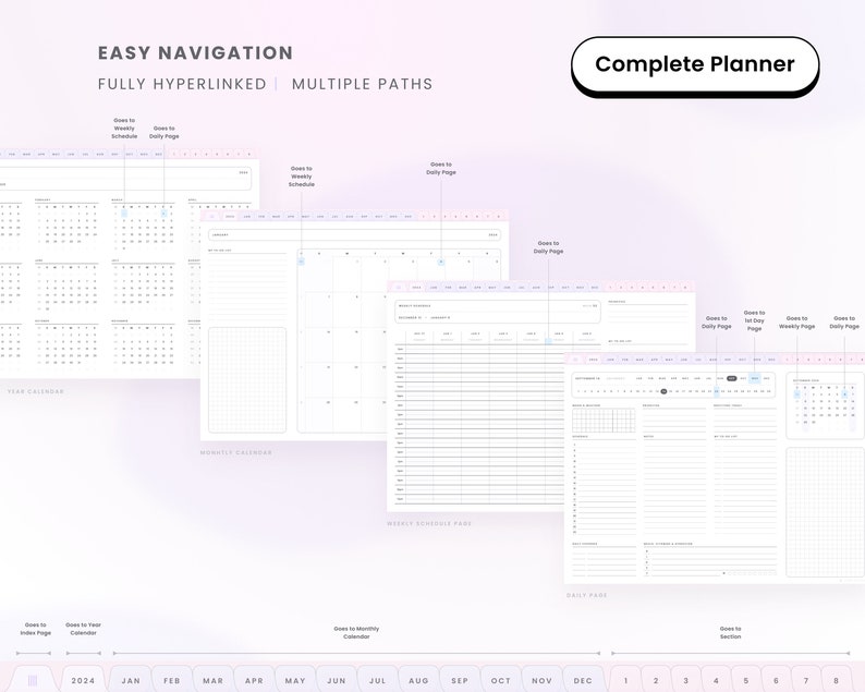 2024 Digital Planner Landscape, 2024 Digital Dated Daily Planner ...