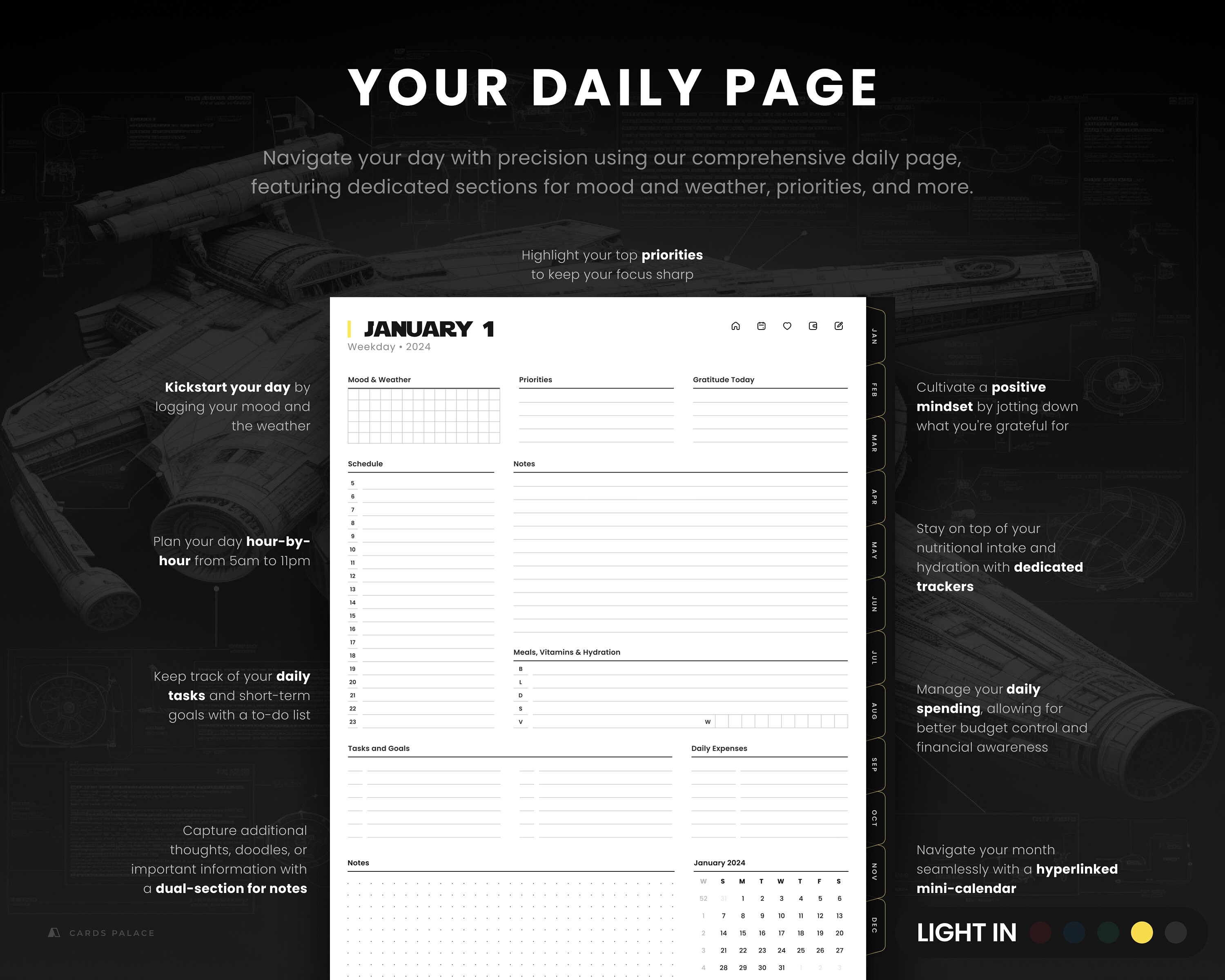 Star Planner 2024 Digital Agenda Portrait Light and Dark Mode Space ...