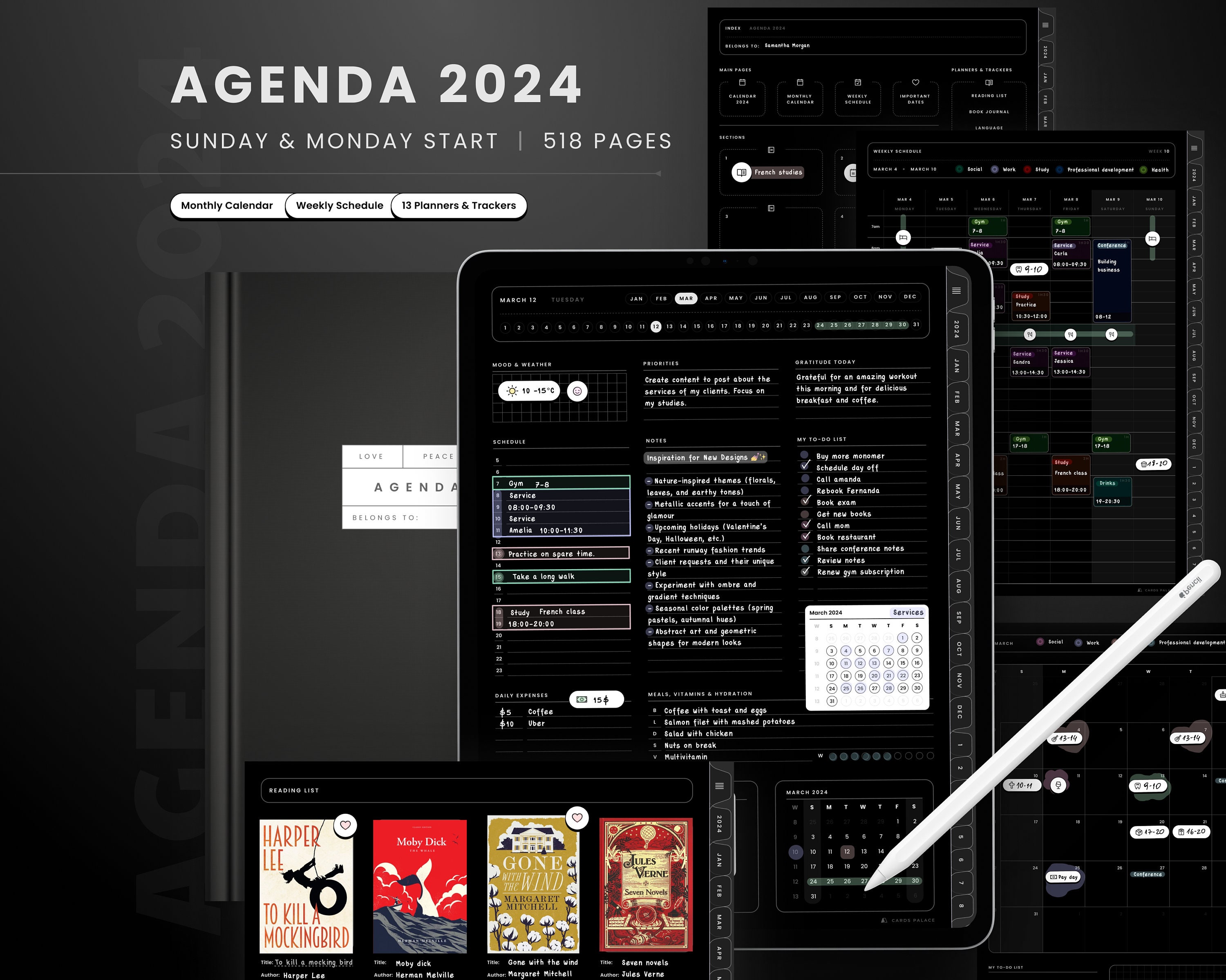 2024 Dark Mode Planner, 2024 Digital Planner in Dark Mode, 2024 Dark ...