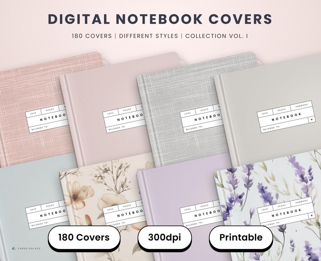 180 Minimalist Digital Notebook Covers, Floral, Neutral (PDF) - Etsy