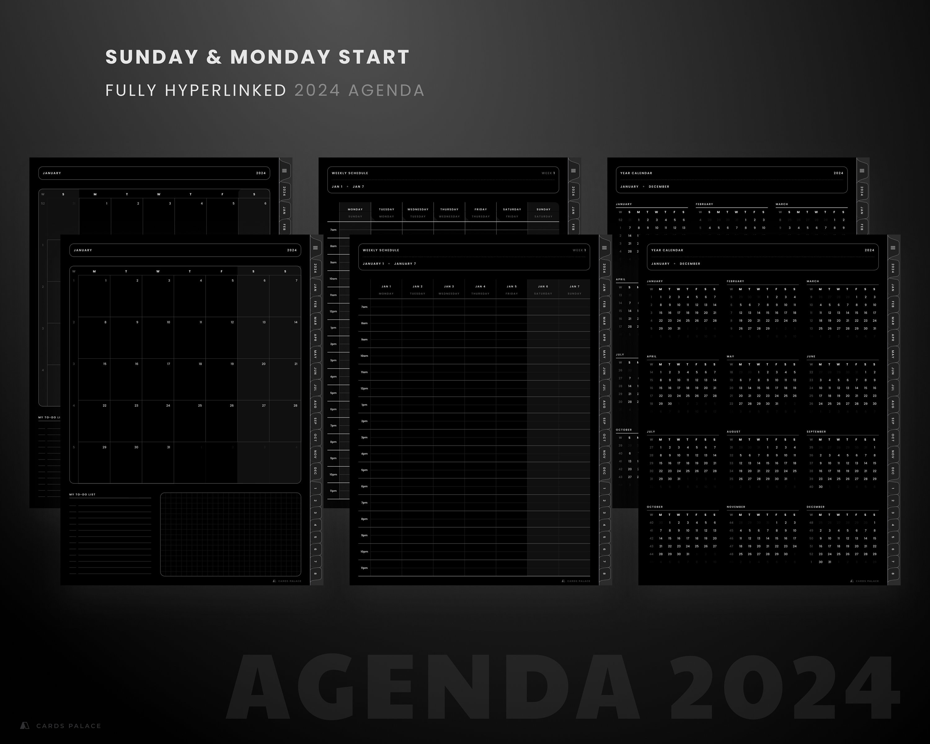 2024 Dark Mode Planner, 2024 Digital Planner in Dark Mode, 2024 Dark ...