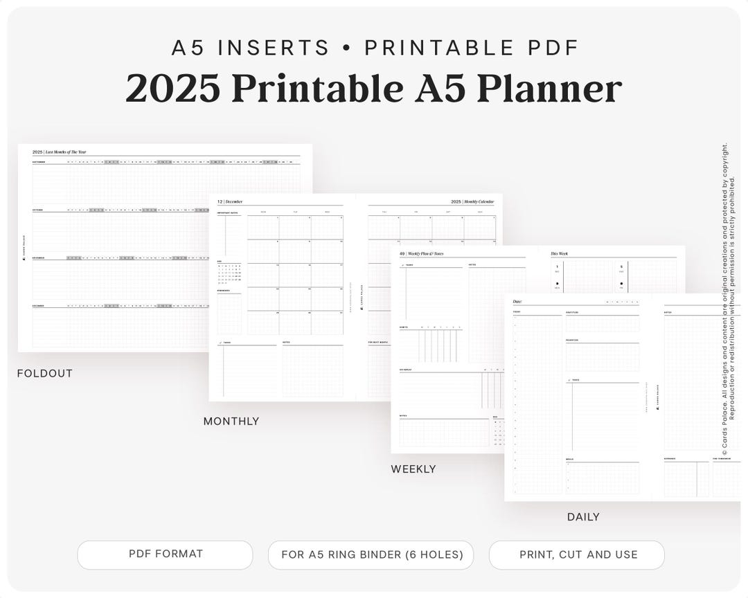 Printable Planner Inserts A5 2025 | September–december Monthly Calendar ...
