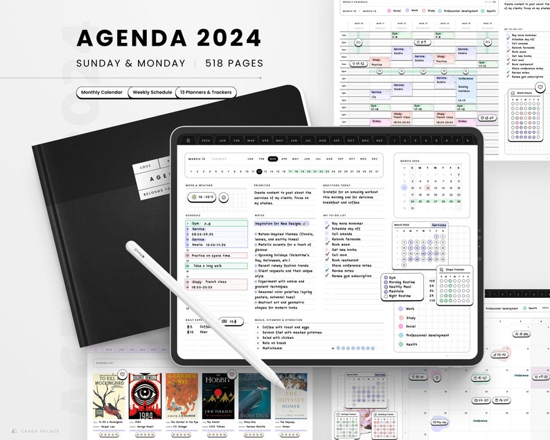 2024 Digital Planner Landscape, 2024 Digital Dated Daily Planner ...