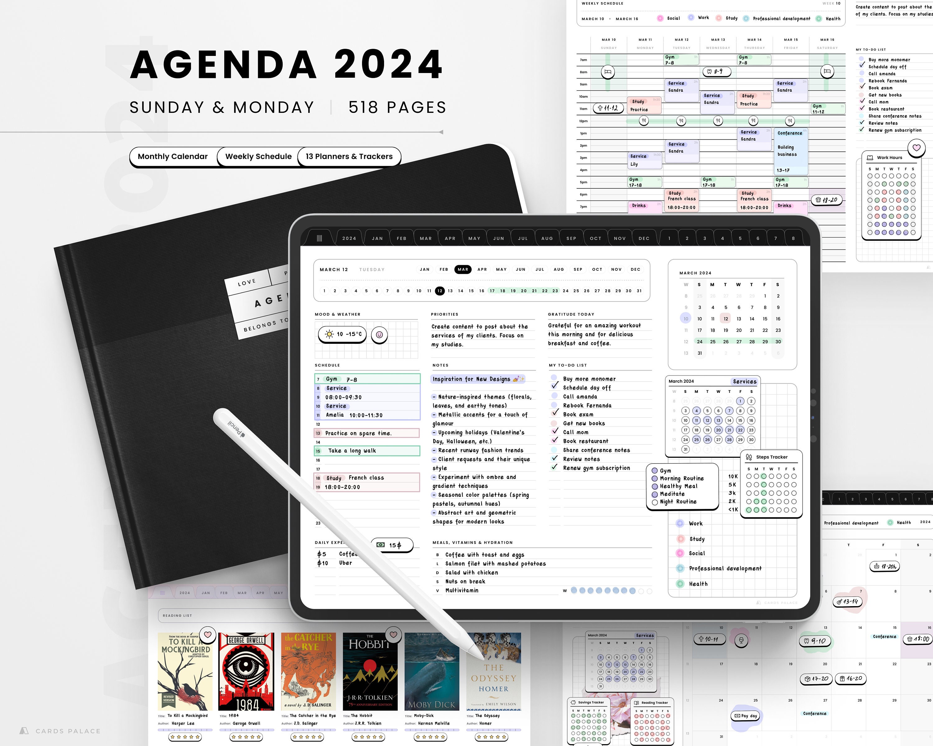 2024 Digital Planner Landscape, 2024 Digital Dated Daily Planner ...