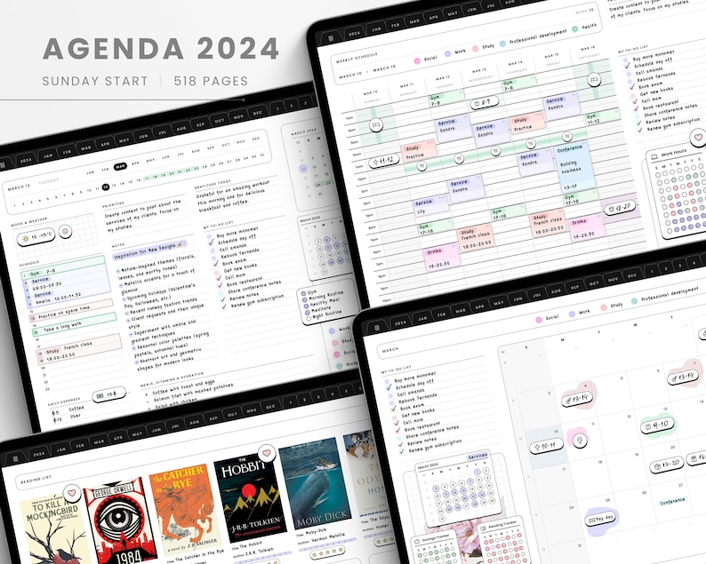 2024 Digital Planner Landscape, 2024 Digital Dated Daily Planner ...