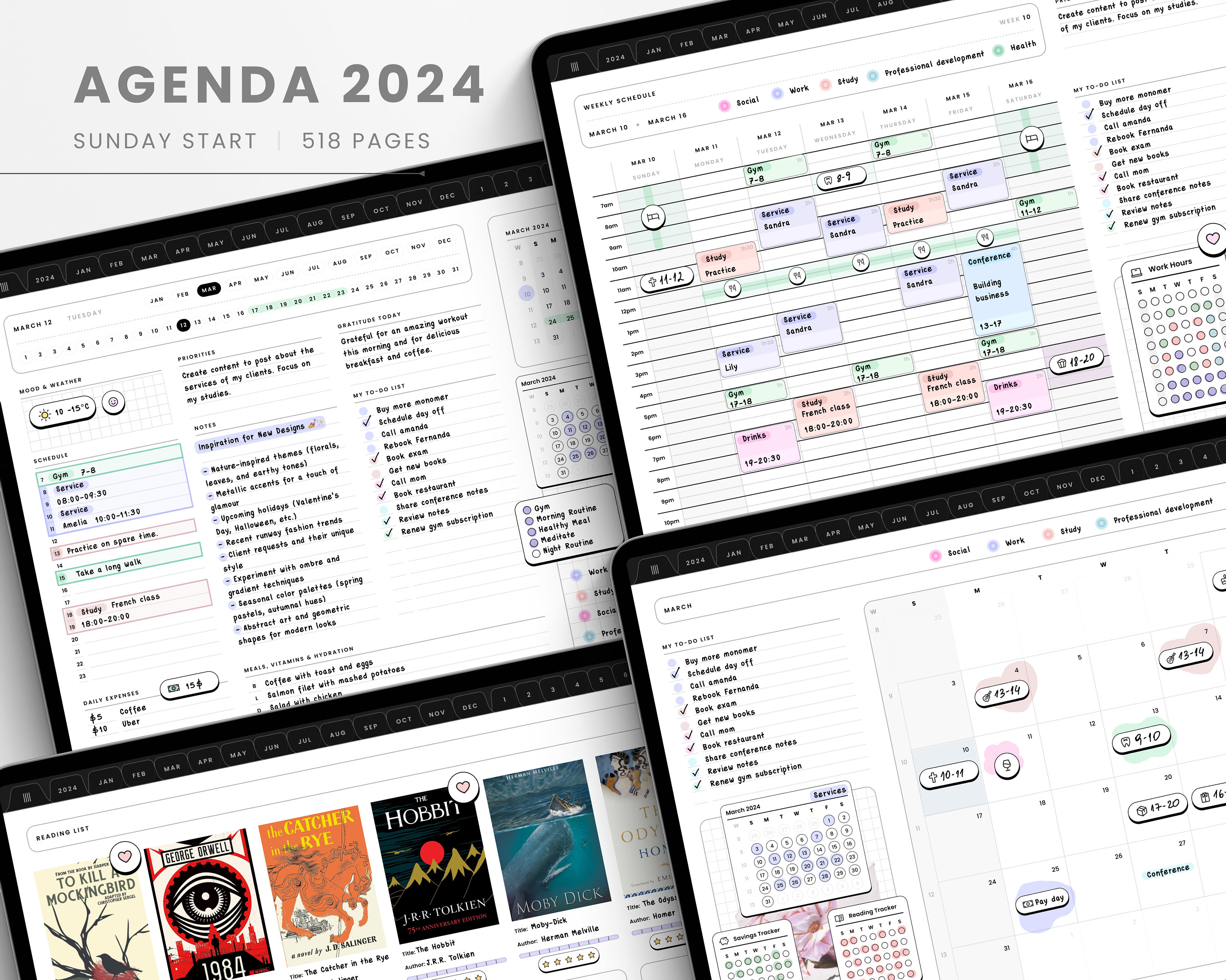 2024 Digital Planner Landscape, 2024 Digital Dated Daily Planner ...
