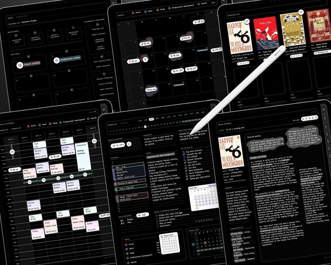 2024 Dark Mode Planner, 2024 Digital Planner in Dark Mode, 2024 Dark ...