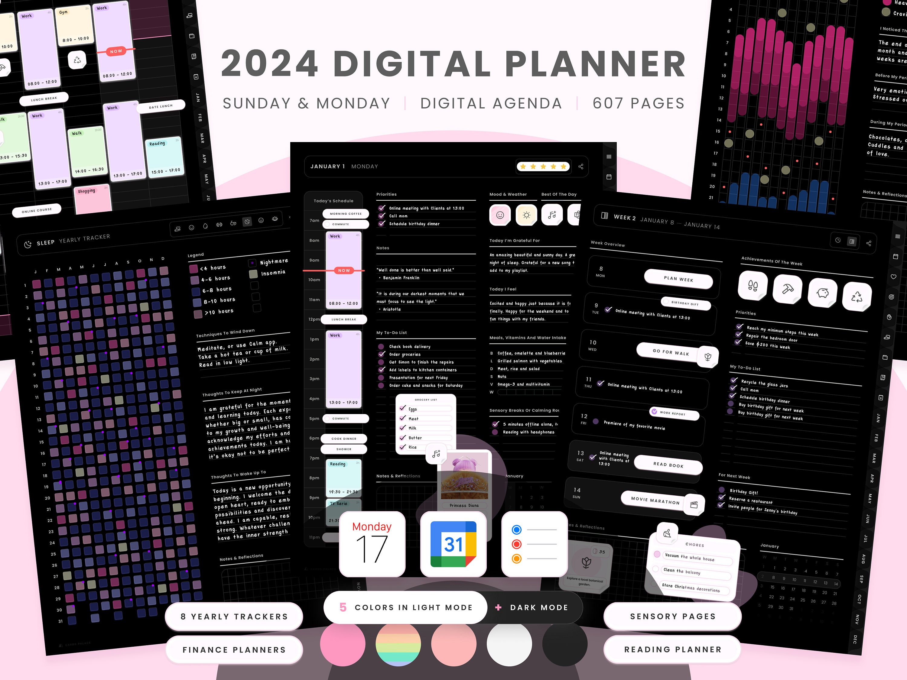 2024 Dark Mode Digital iPad Planner for Goodnotes Portrait Mode, 2024 ...