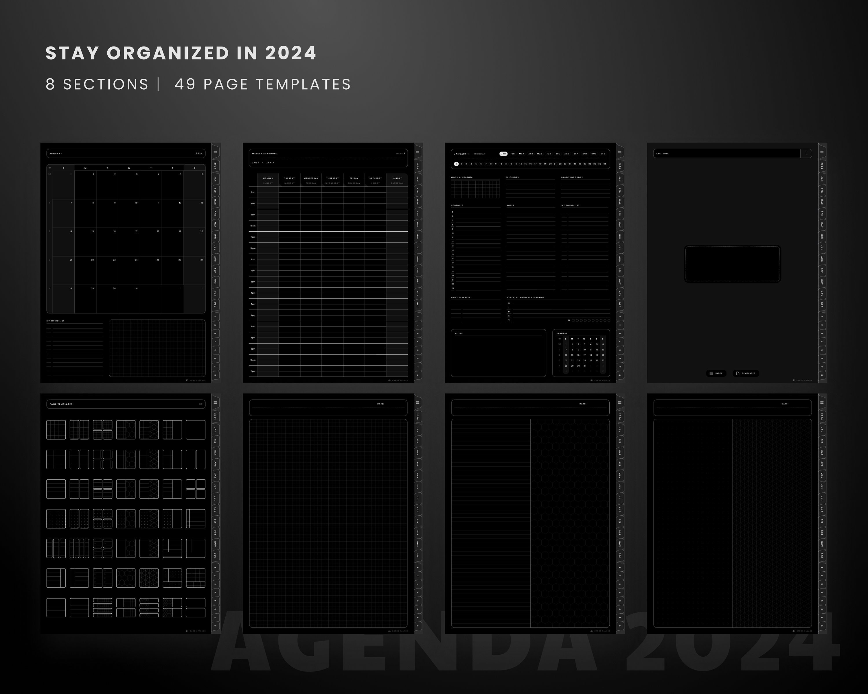 2024 Dark Mode Planner, 2024 Digital Planner in Dark Mode, 2024 Dark ...