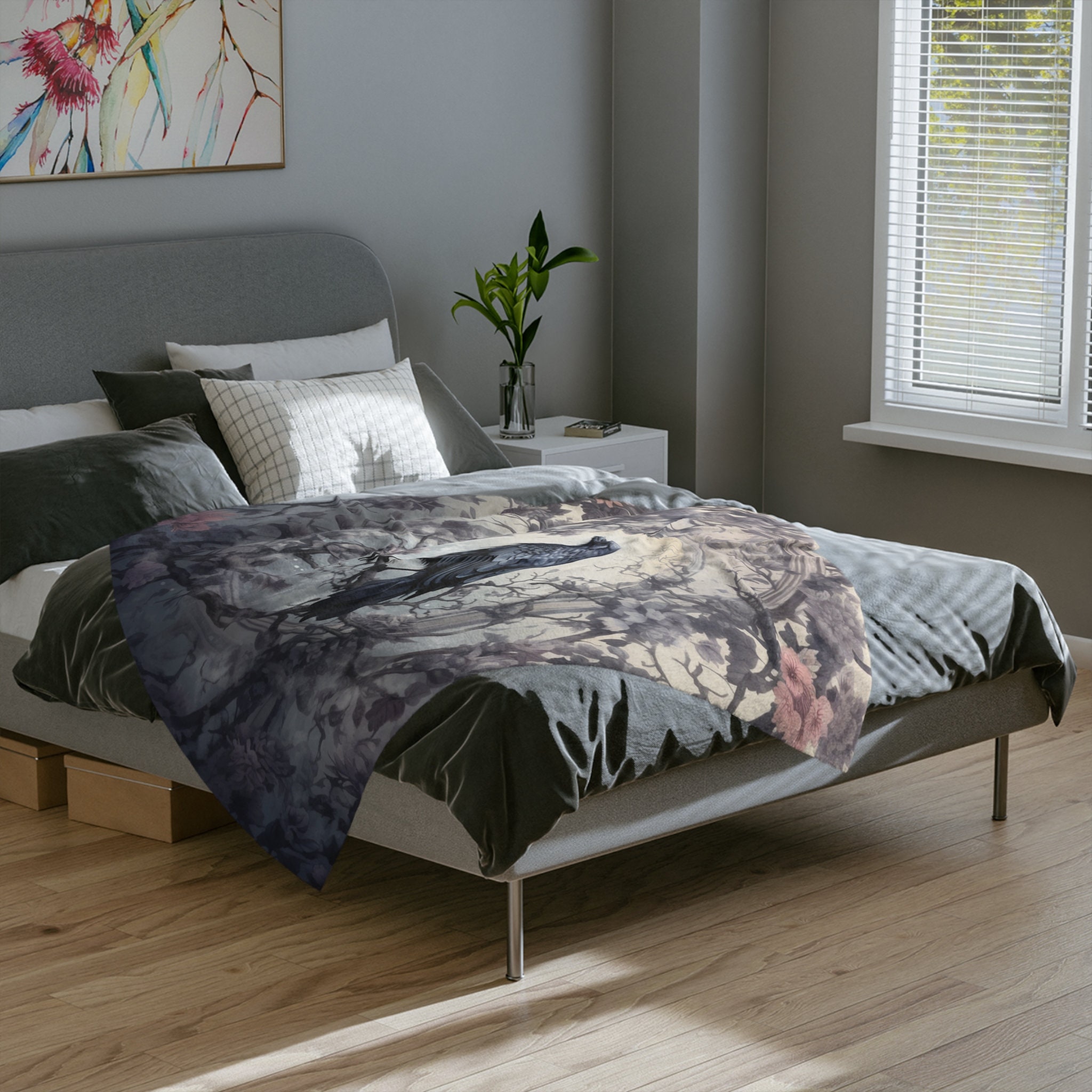 Crowcore Aesthetic Blanket Whimsical Gothic Raven Gift Throw Blanket ...