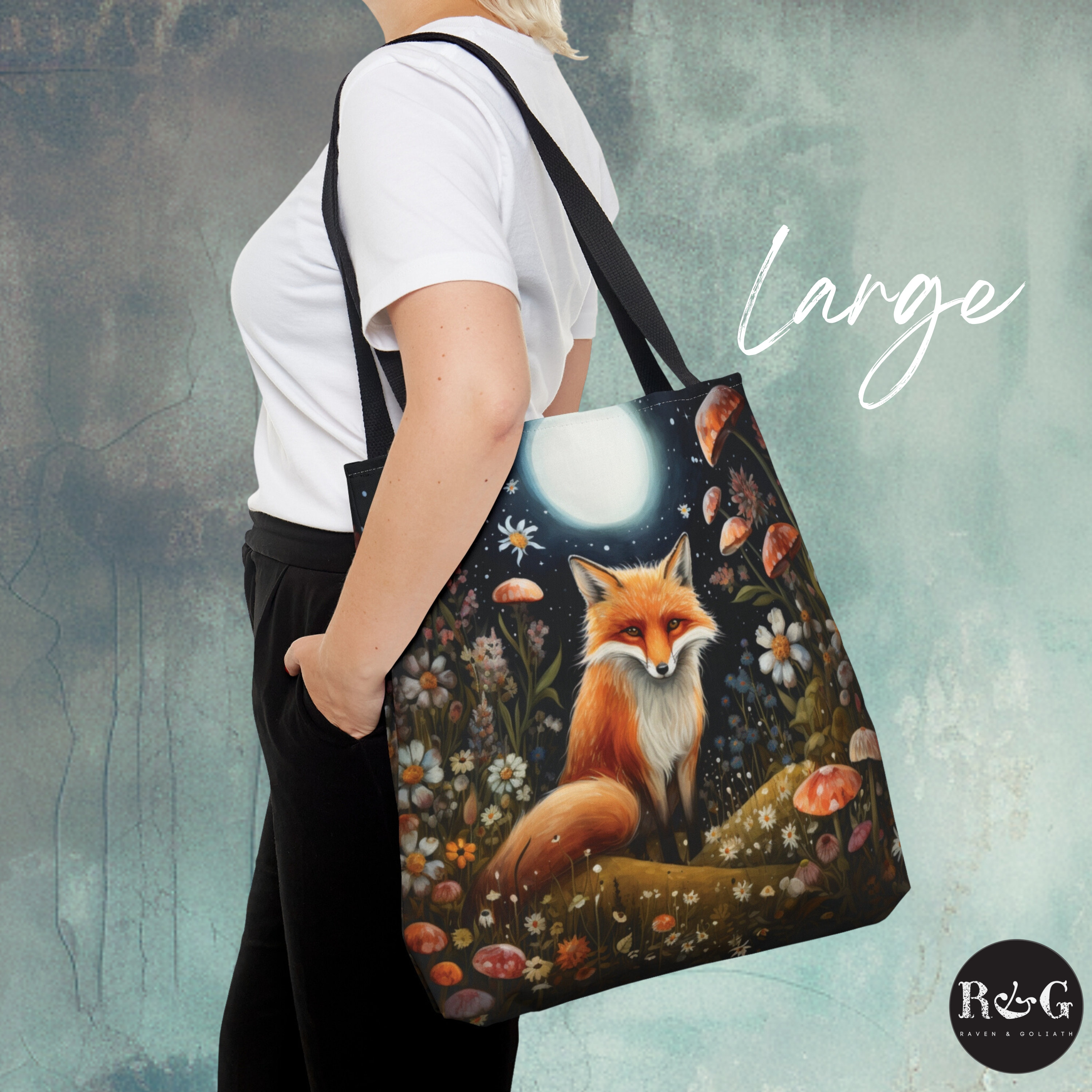 Forestcore Fox Tote Bag Fox Flower Moon Mushroom Tote Whimsical Fox ...