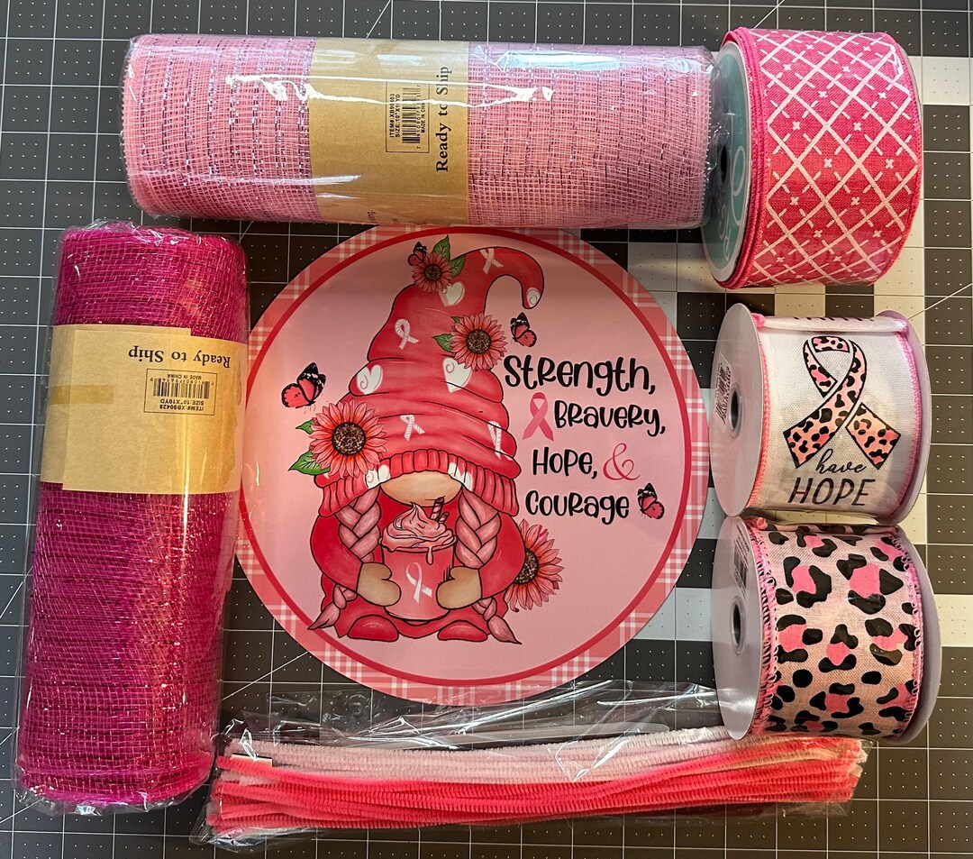 Gnome Breast Cancer Awareness Deco Mesh Wreath Kit - Etsy