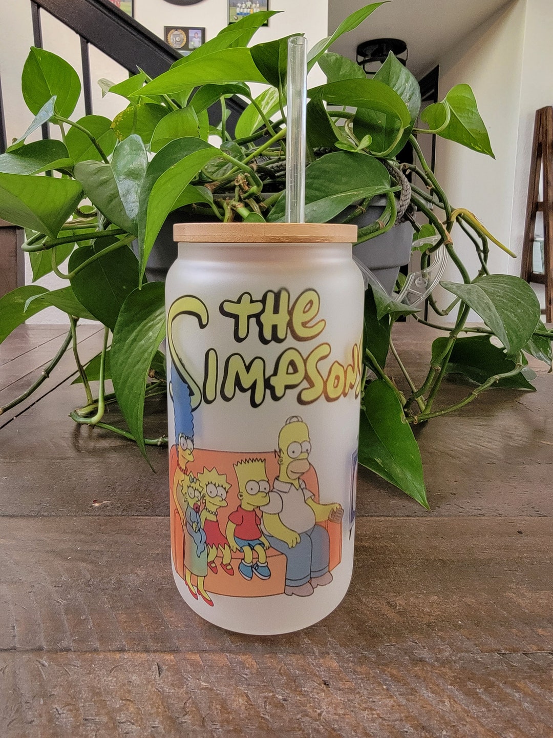 16oz Frosted Glass Can the Simpsons Bamboo Lid, Reusable Straw - Etsy