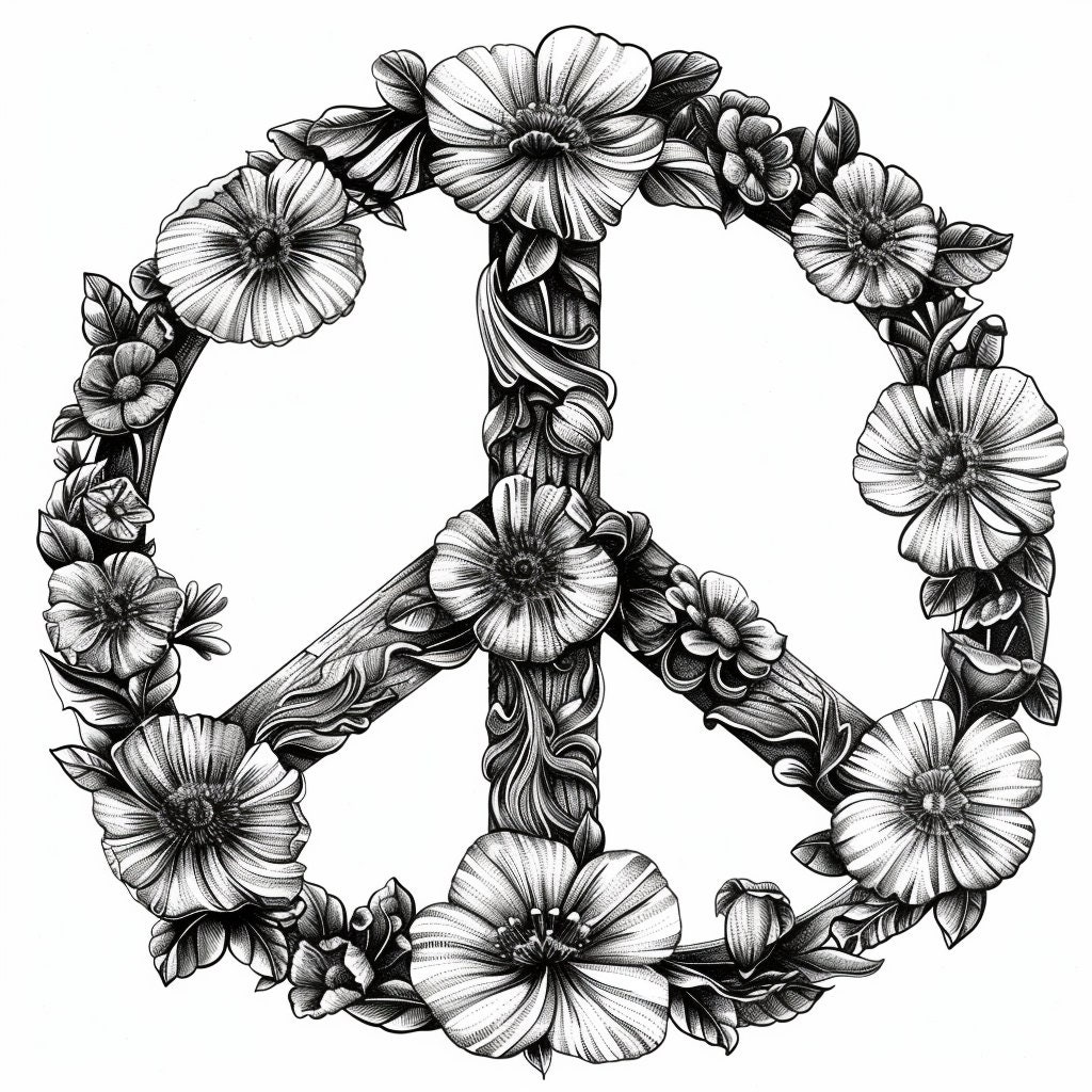 Floral Peace Sign Tattoo Design 2 - Etsy