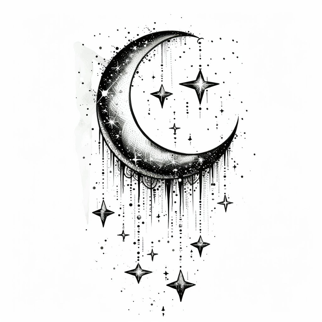 Moon and Stars Tattoo Design 2 - Etsy